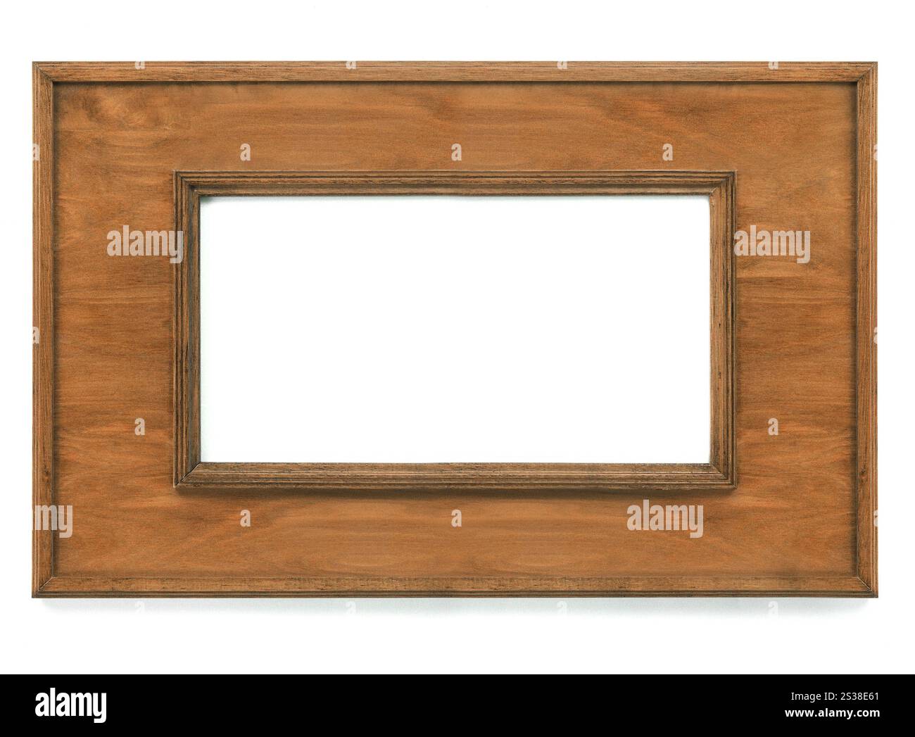 Vintage picture frame, wood plated isolated on white background ...