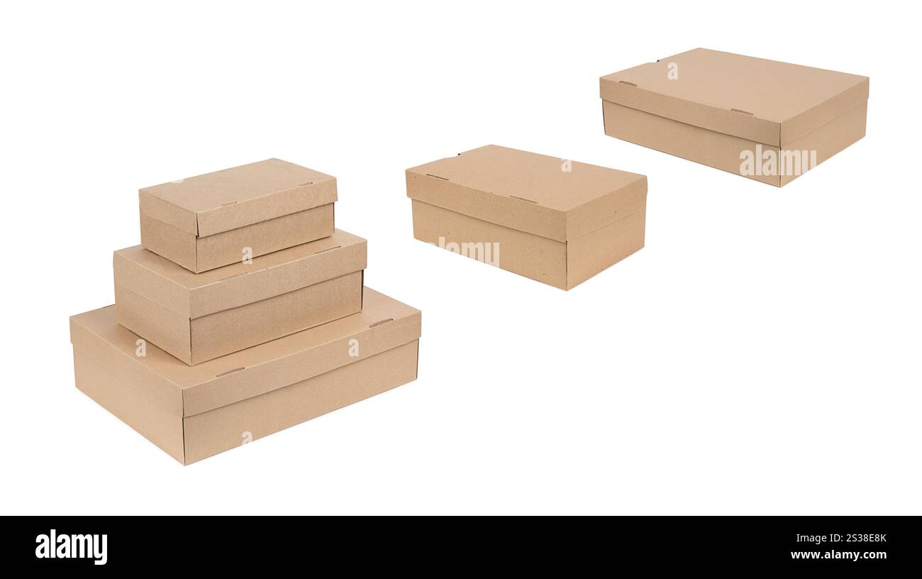 Closed shipping two cardboard boxes isolated on white background ...