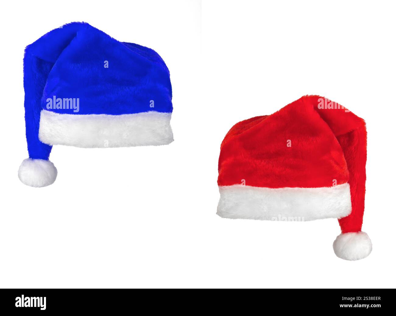 Santa claus blue and red hats on white background. Santa claus blue and ...