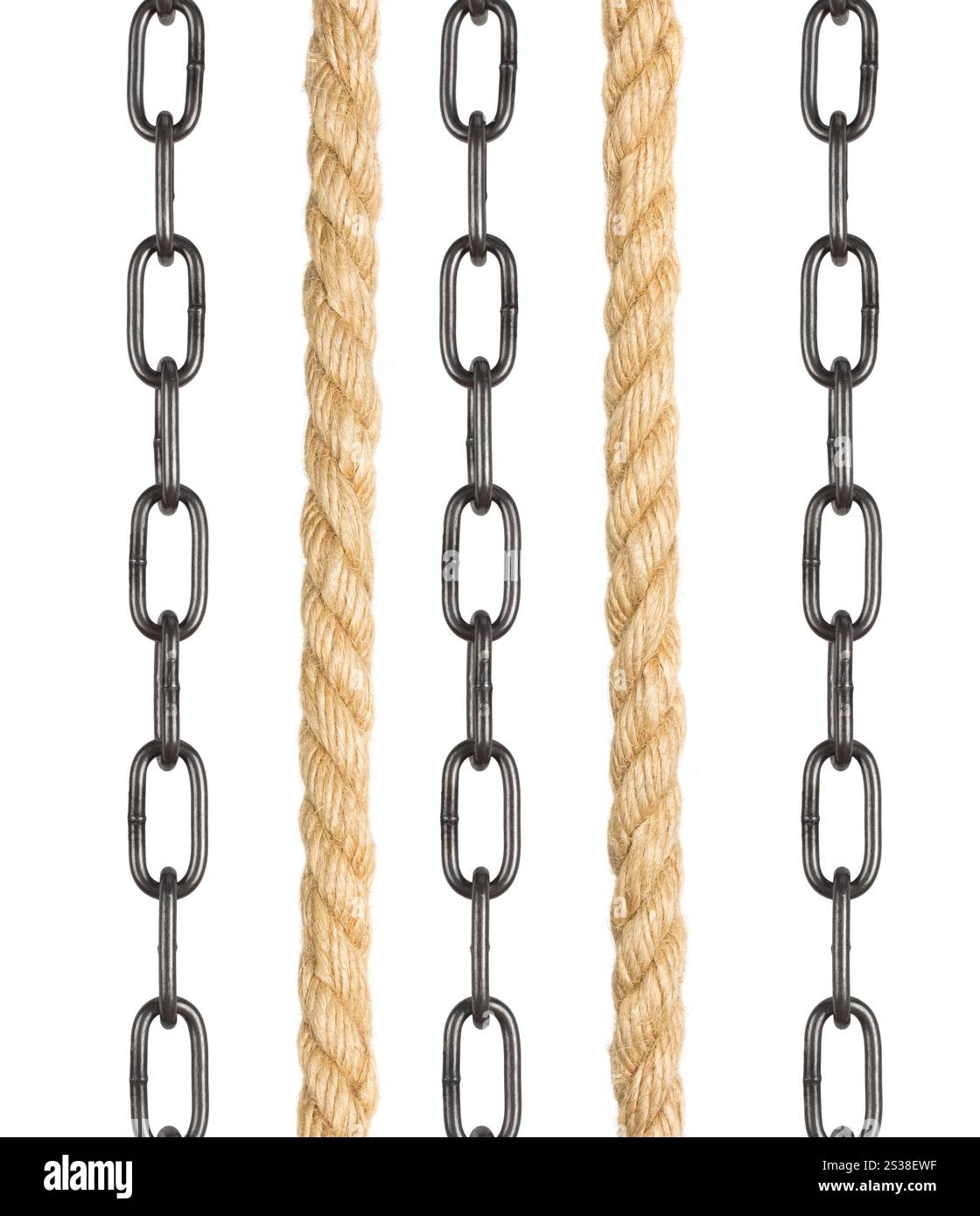 Chains with rope isolated on white background. Chains with rope on ...