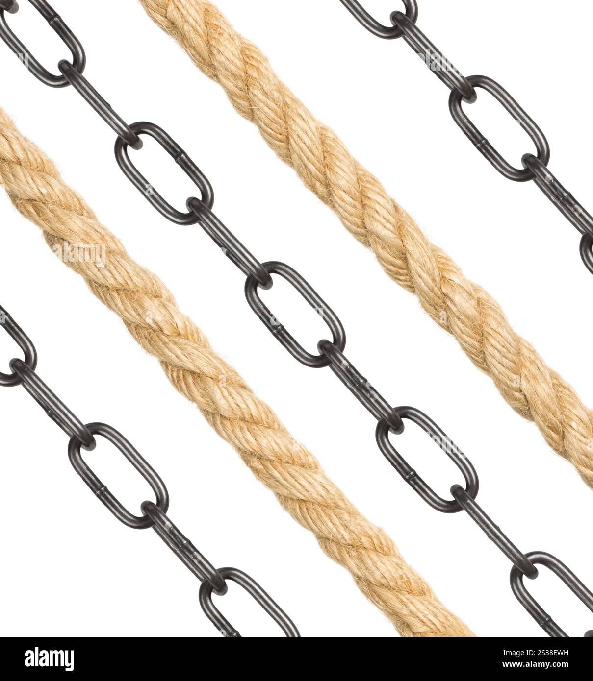 Chains with rope isolated on white background. Chains with rope on ...