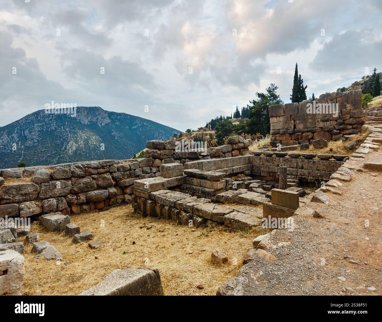 Excavations of the ancient Delphi city along the slope of Mount ...