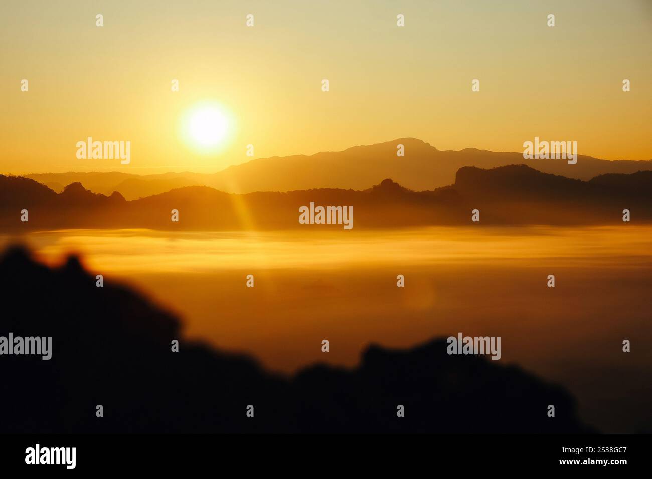 The sea of fog at Phuphamok,This mountain is located in Pang Mapha ...