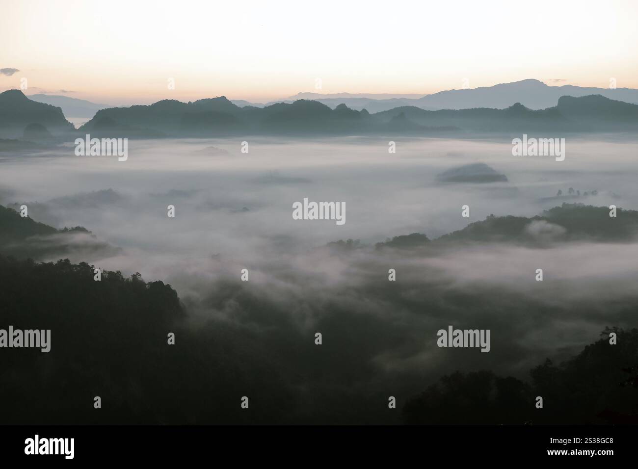 The sea of fog at Phuphamok,This mountain is located in Pang Mapha ...
