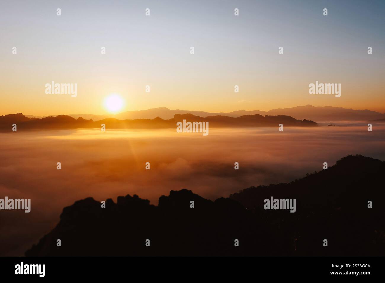 The sea of fog at Phuphamok,This mountain is located in Pang Mapha ...