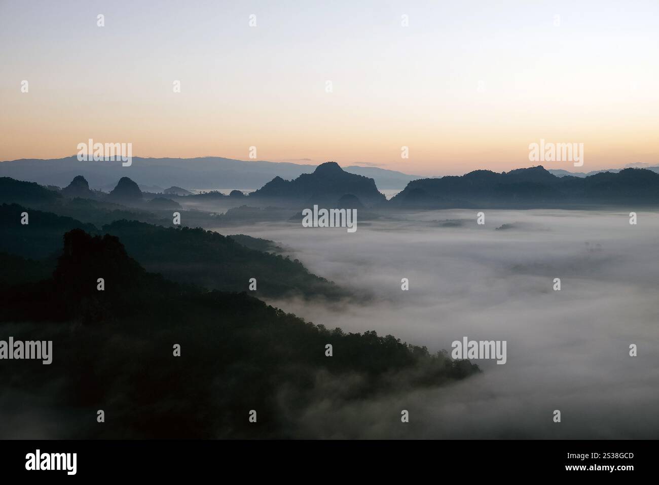 The sea of fog at Phuphamok,This mountain is located in Pang Mapha ...