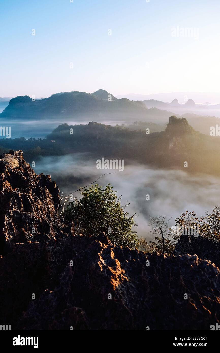 The sea of fog at Phuphamok,This mountain is located in Pang Mapha ...