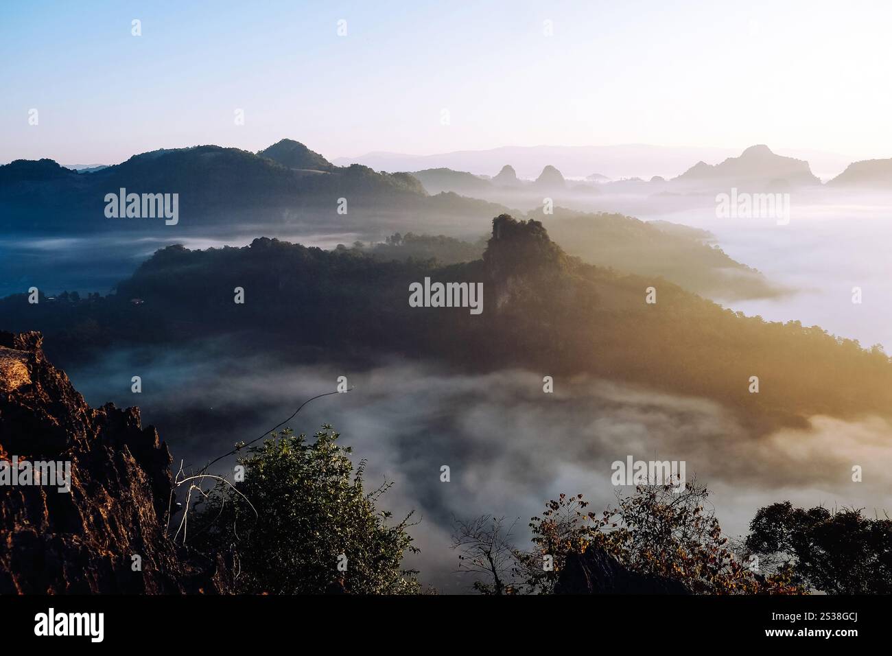 The sea of fog at Phuphamok,This mountain is located in Pang Mapha ...