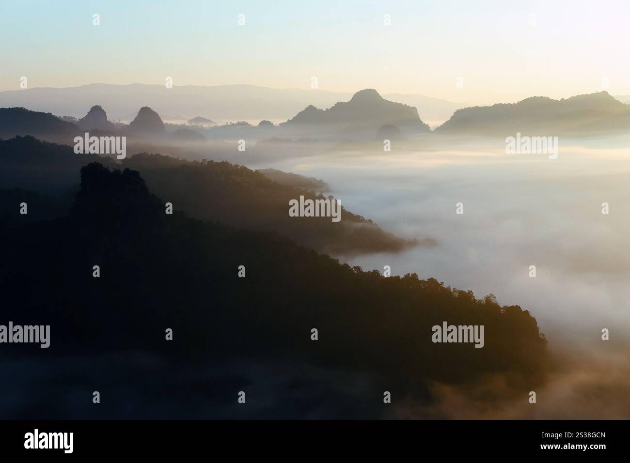 The sea of fog at Phuphamok,This mountain is located in Pang Mapha ...