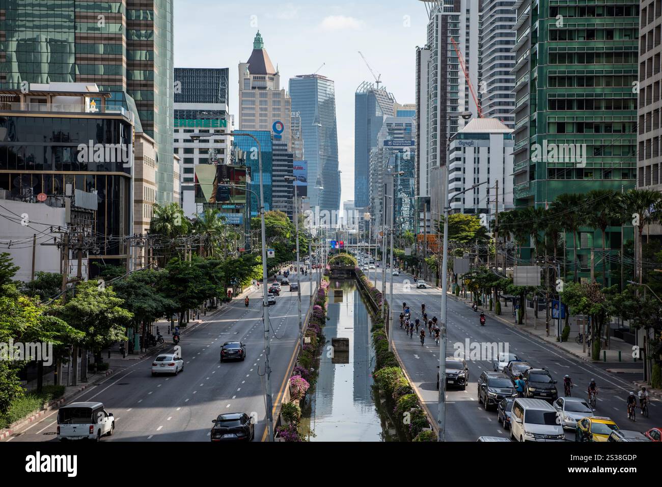 the skyline with high Buildings in Silom in the city of Bangkok in ...