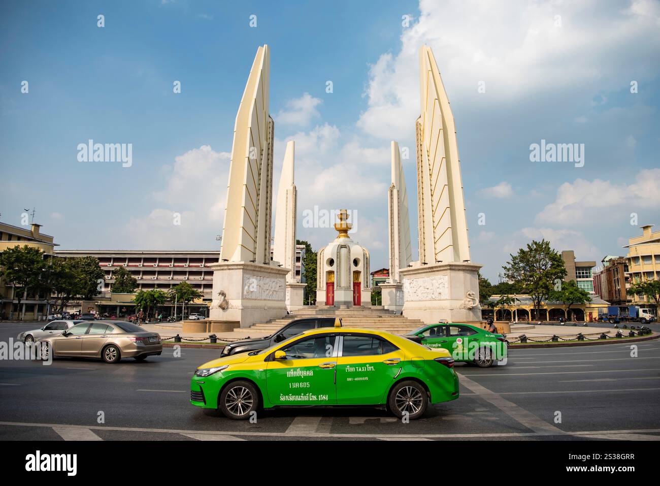 the Democracy Monument in banglamphu in the city of Bangkok in Thailand ...