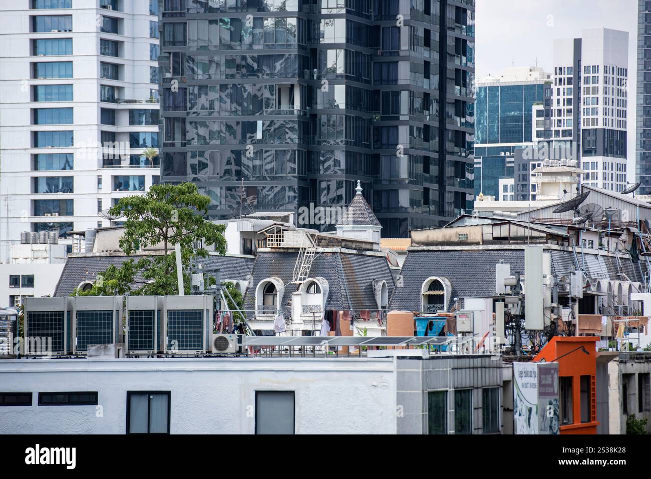 the skyline with high Buildings in Silom in the city of Bangkok in ...