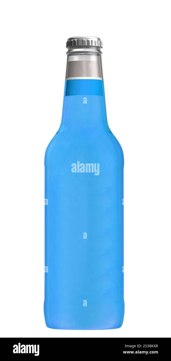 Blue soda in glass bottle isolated on white background. Blue soda in ...