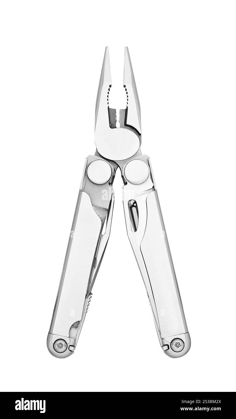 Steel multitool on white background. Steel multitool Stock Photo - Alamy