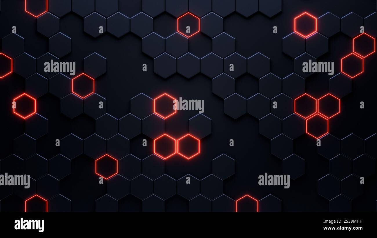 Abstract black and red futuristic background with hexagon pattern. 3d ...