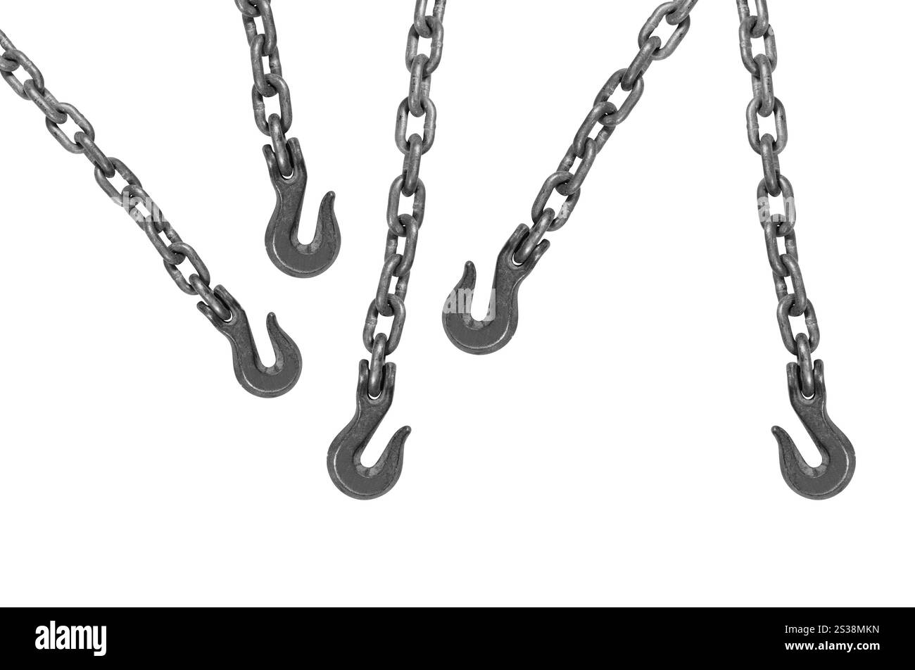 Metal hooks hanging on chain isolated on white background. Metal hooks ...