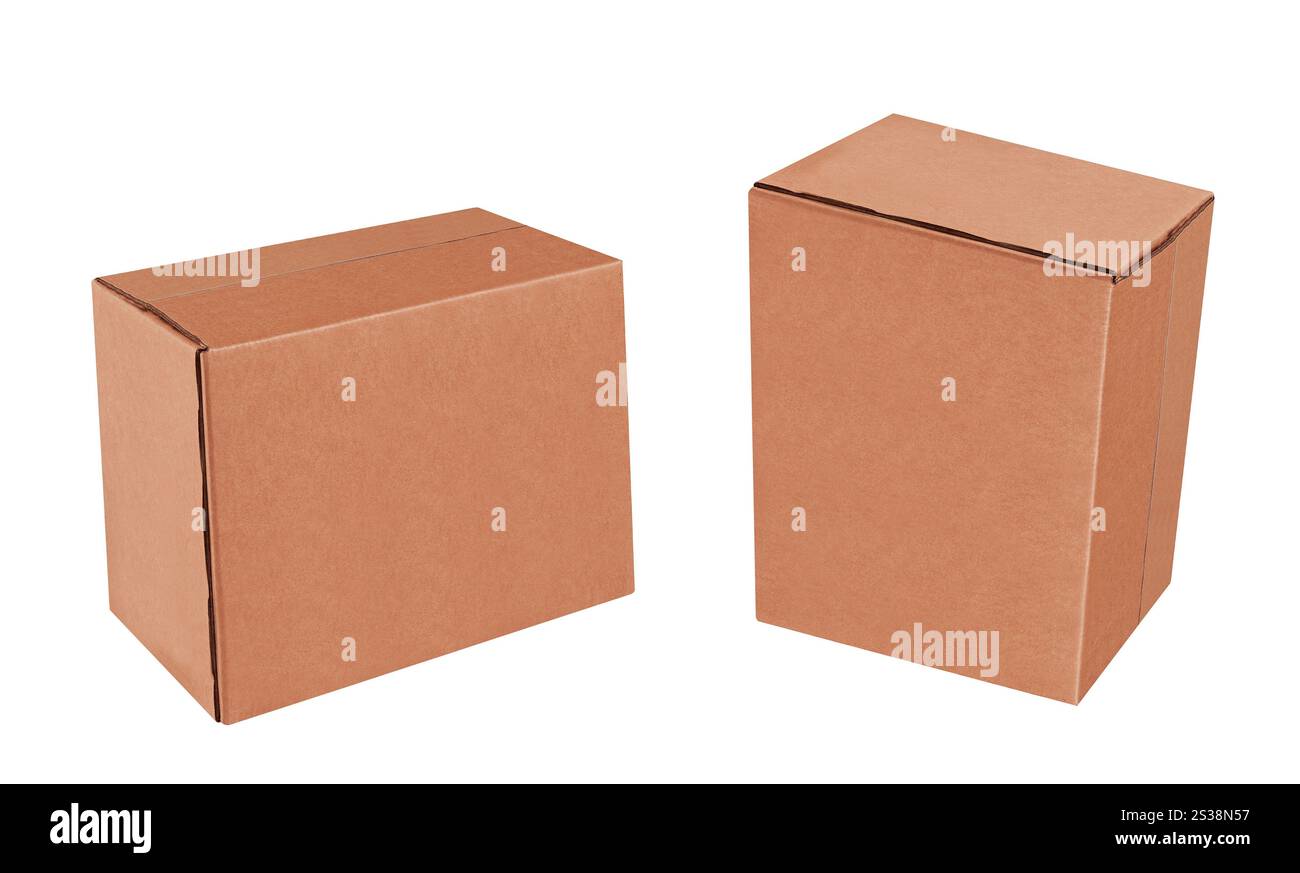 Cardboard boxes on white background Stock Photo - Alamy