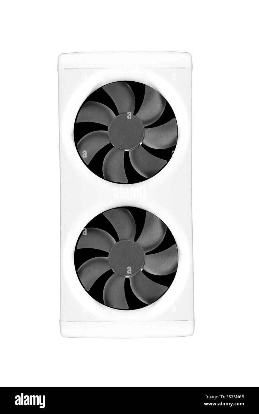Two cooling fans in a dual-fan bracket isolated on white background ...