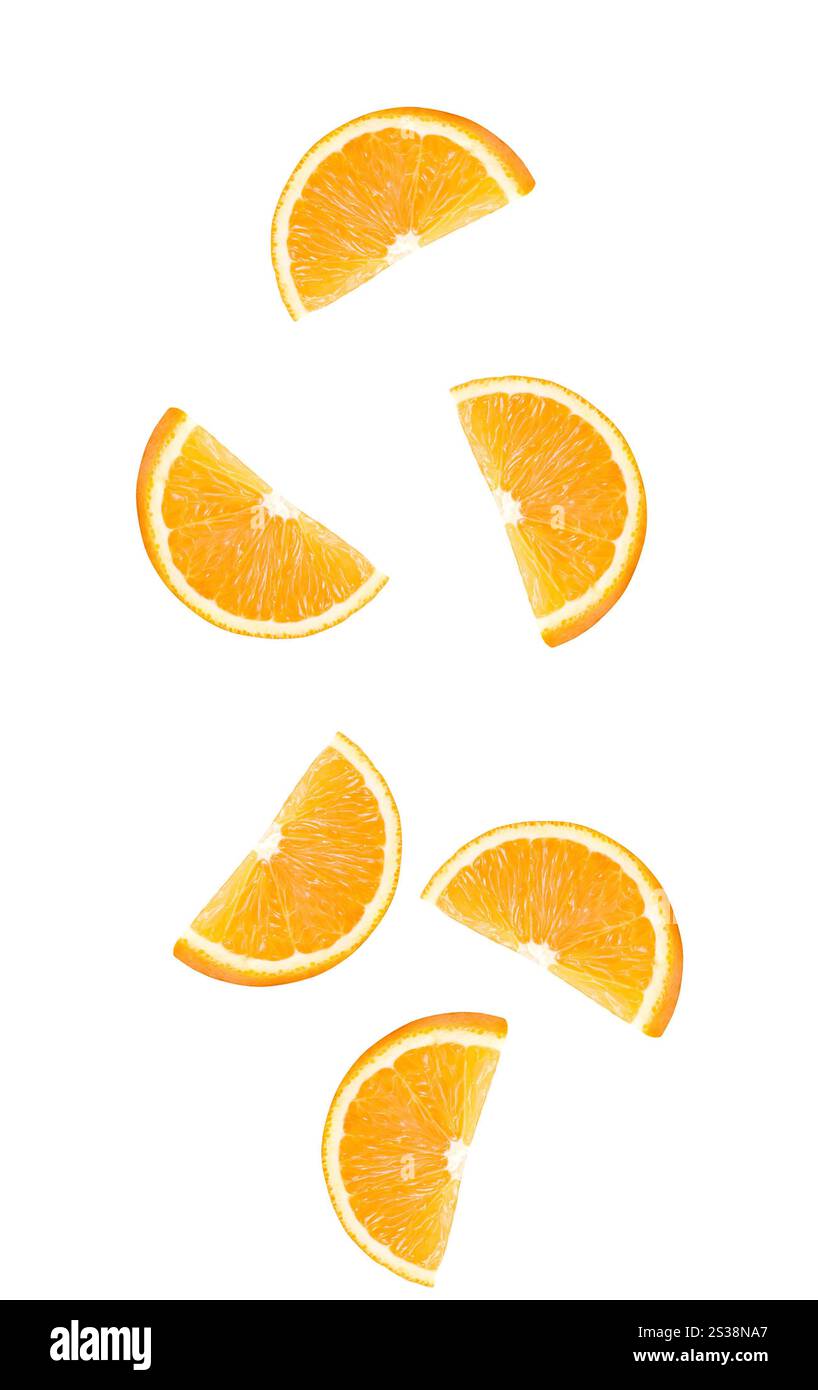 Collection perfect orange slices isolated on white background ...