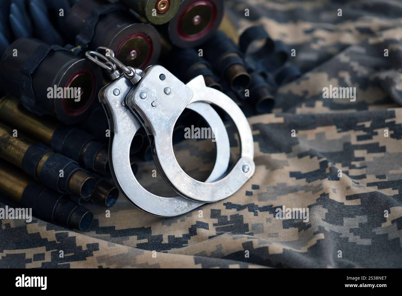 Ukrainian army machine gun belt shells and handcuffs on military ...