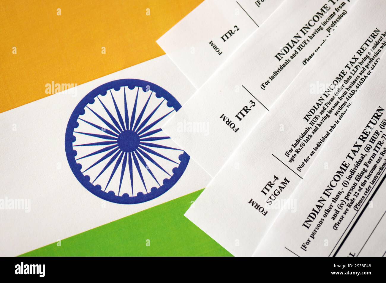 Indian income tax return blank forms on indian country flag close up ...