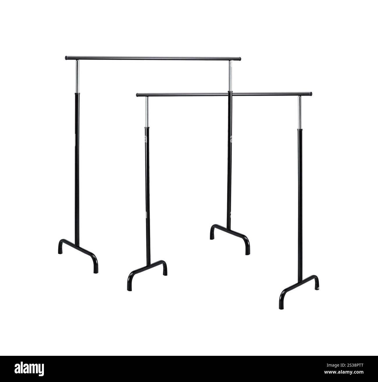 Basic adjustable garment clothing rack isolated on white background. Basic adjustable garment ...