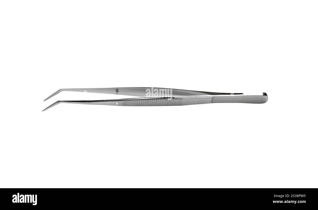 Medical forceps with curved ends on an isolated white background ...