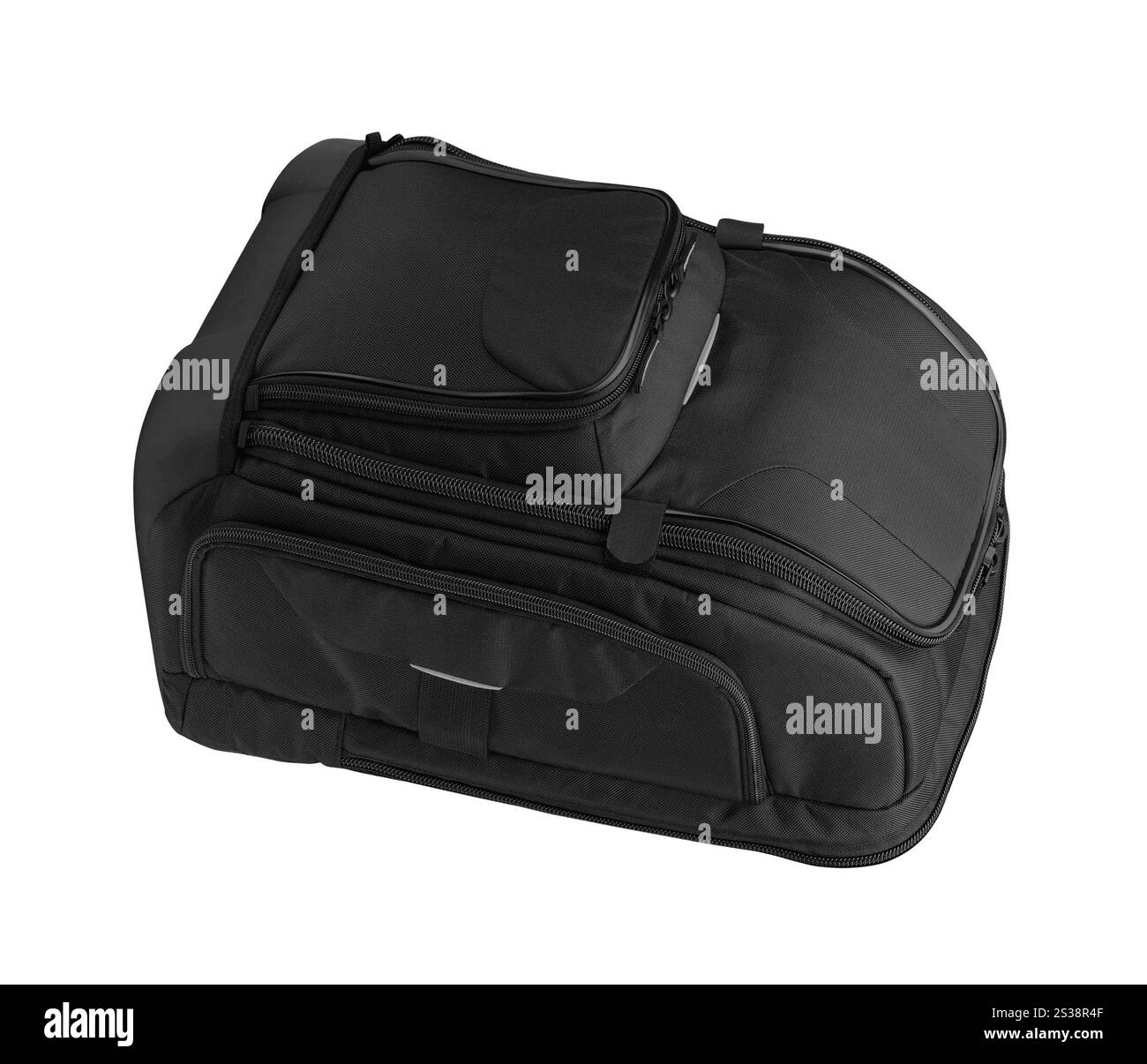 Small dark black backpack on a white background. Small dark black ...