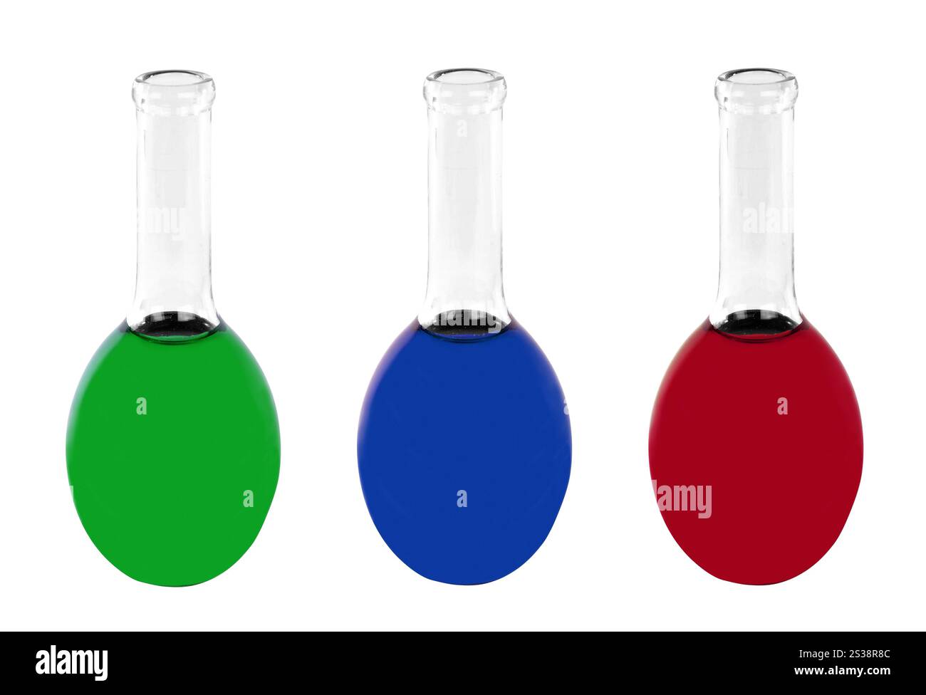 Chemical laboratory flasks isolated on white background. Chemical ...