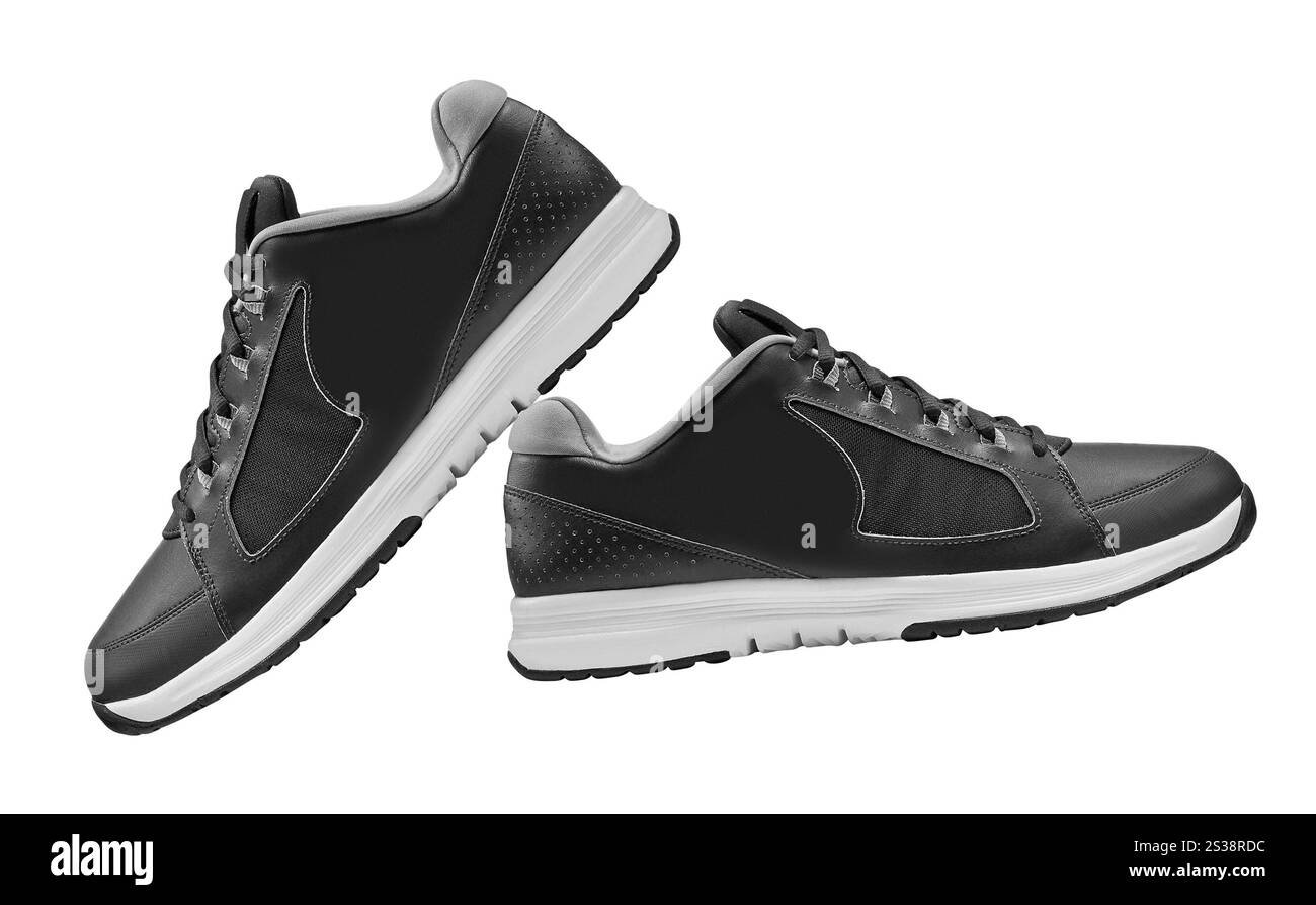 Black walking sport shoes isolated on white background. Black walking ...