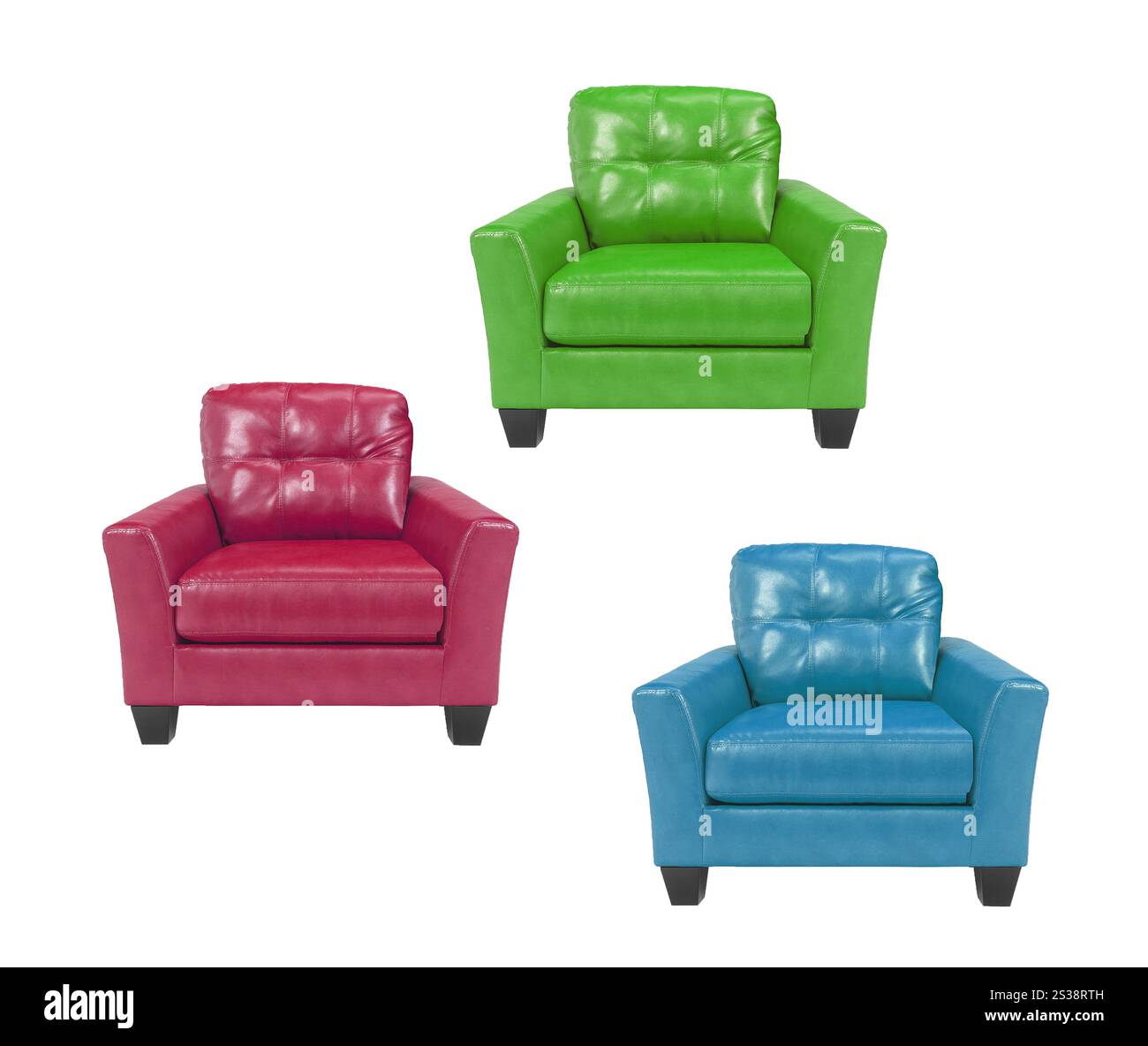 Blue, green and blue leather chairs isolated on white background Stock ...