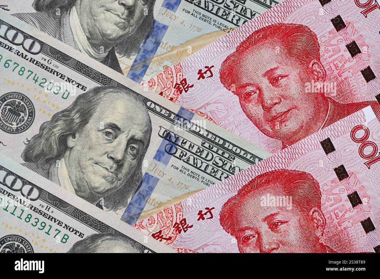 Many money bills of People Republic of China and United States. PRC ...