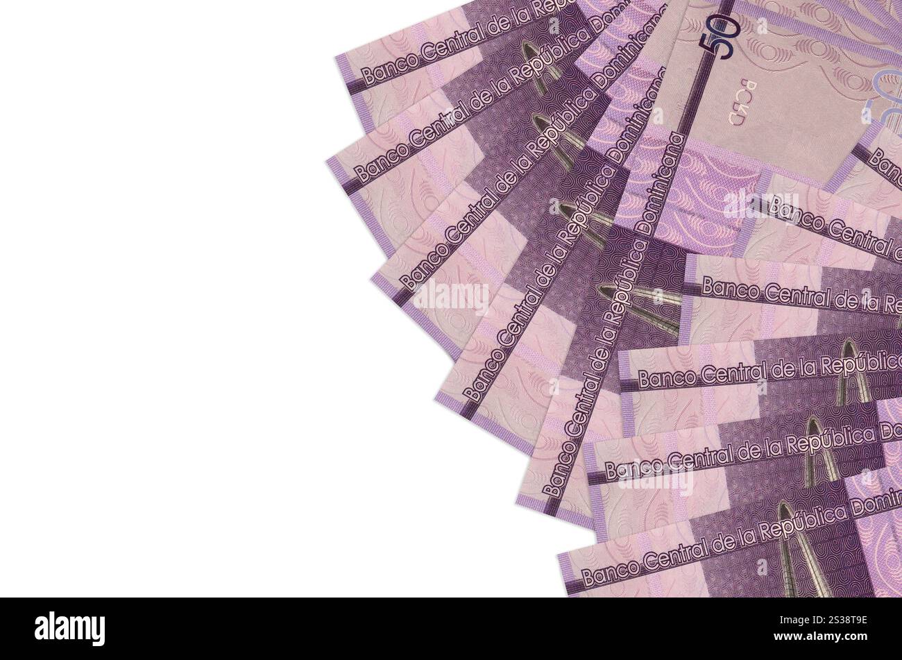 50 Dominican pesos bills lies isolated on white background with copy ...