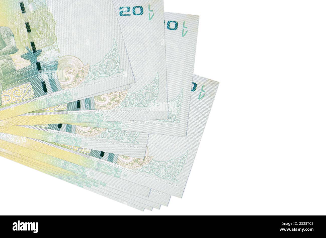 20 Thai Baht bills lies in small bunch or pack isolated on white ...