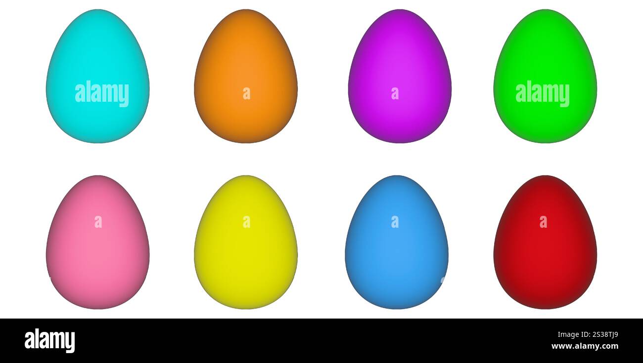 Set of 3D colorful Easter eggs in eight different shades on white ...