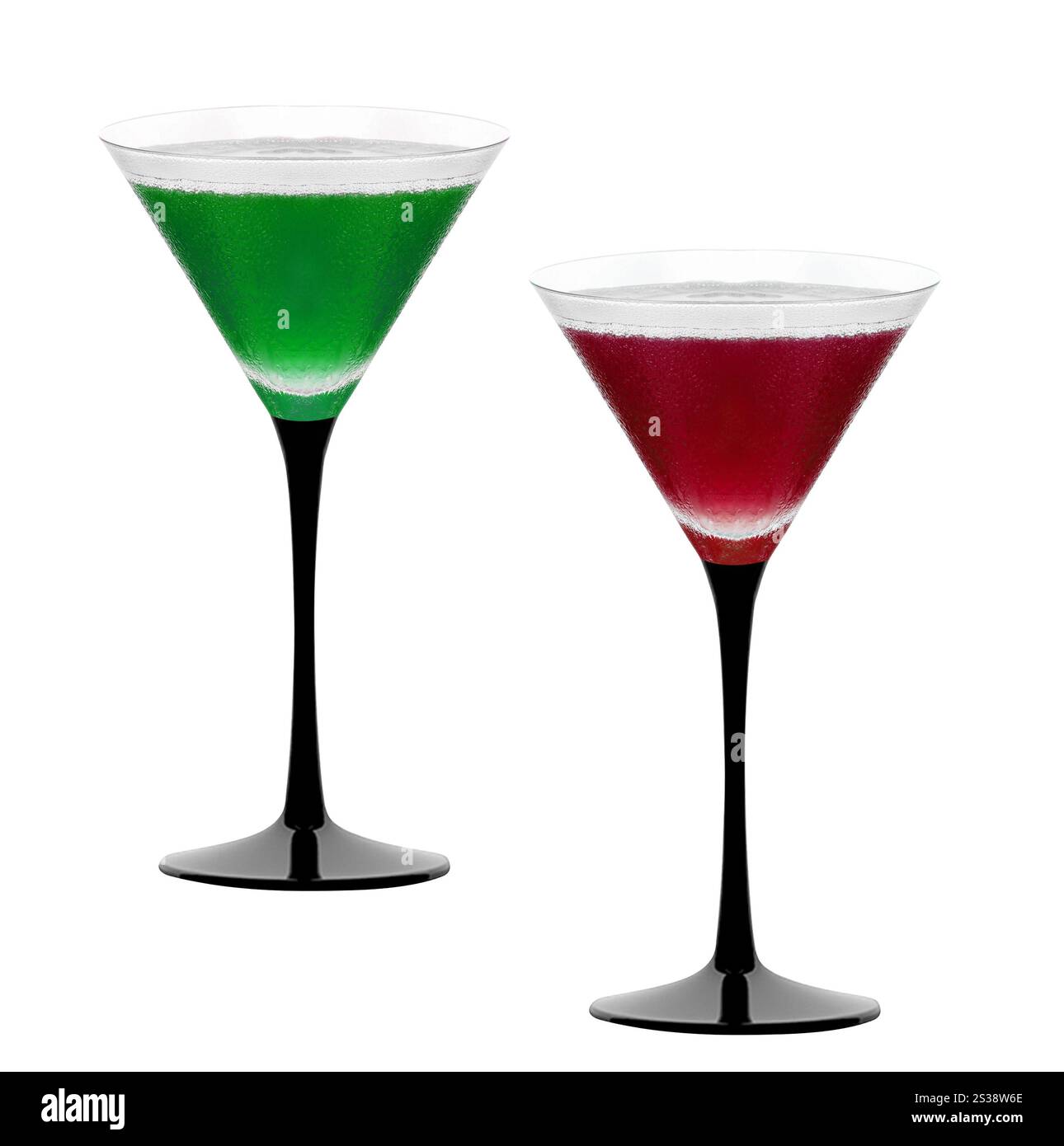 Green and red cocktail glasses isolated on white background. Green and ...