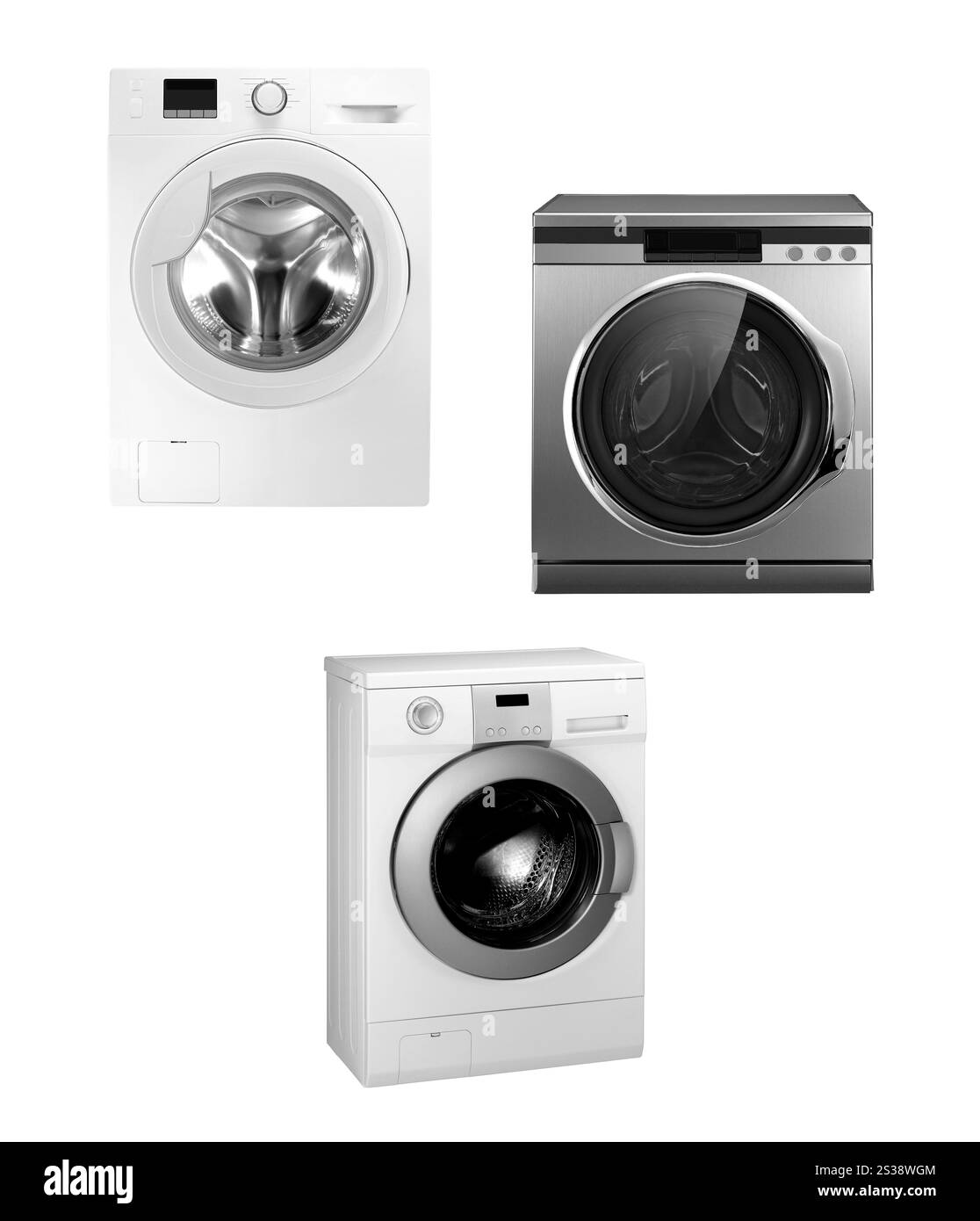 Closed washing machines on white background. Closed washing machines ...