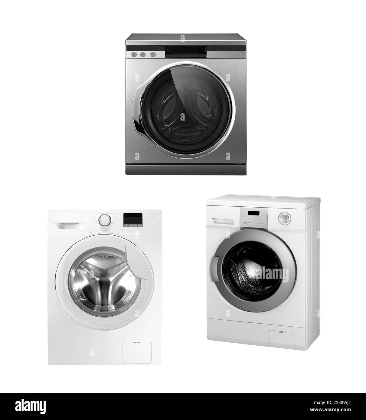 Closed washing machines on white background Stock Photo - Alamy