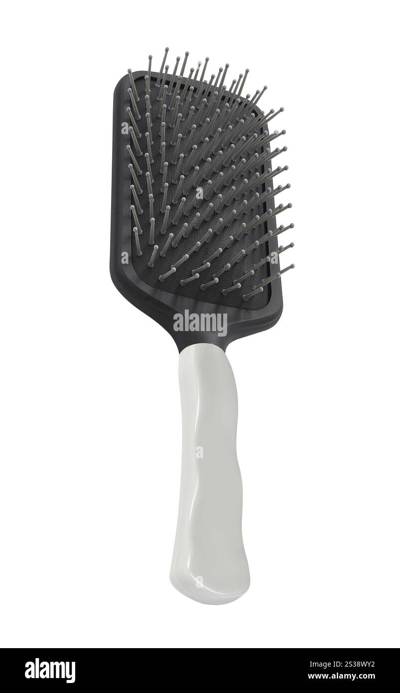 Hair brush with a black handle isolated on white. Hair brush with a ...