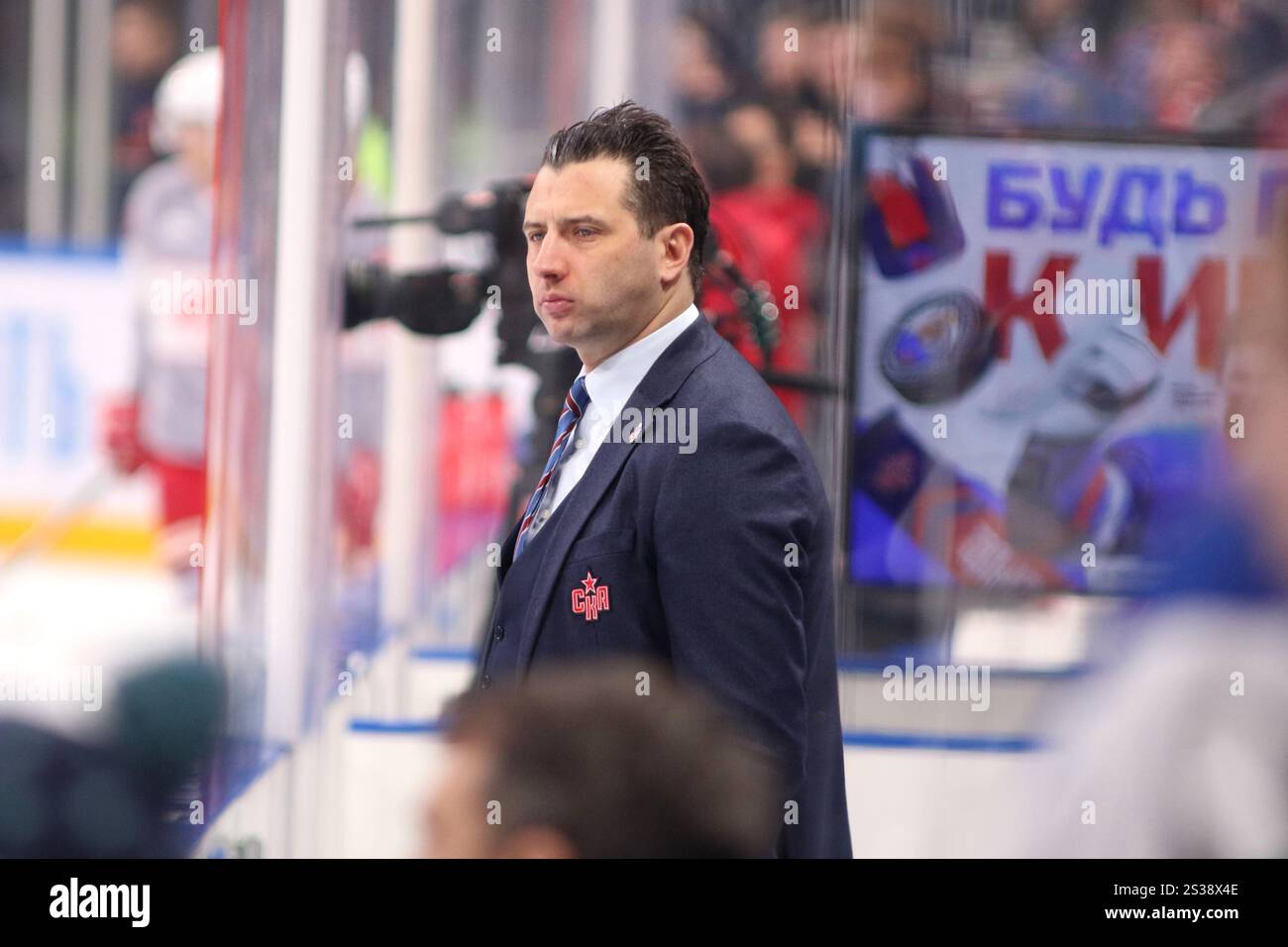 Roman Roteberg, head coach of SKA Hockey Club seen in action during the ...