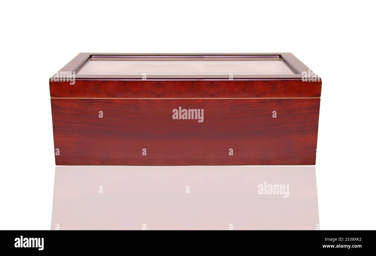 Wooden luxury humidor for cigar isolated on white background. Wooden ...