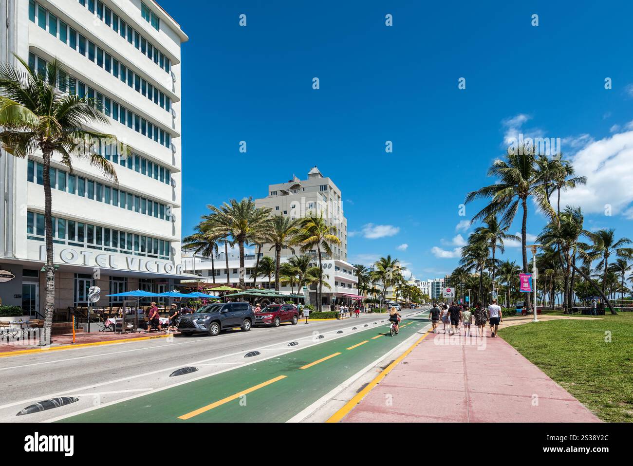 Miami, FL, USA - March 30, 2024: Wide-angle view of Ocean Drive Street ...