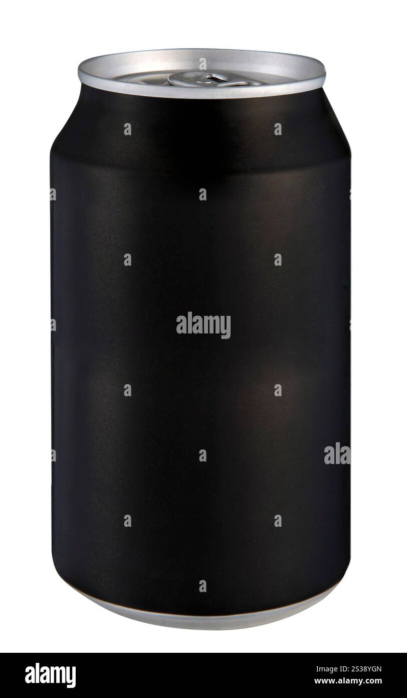 Mockup of a matte black aluminum can for beverage branding. Blank black ...