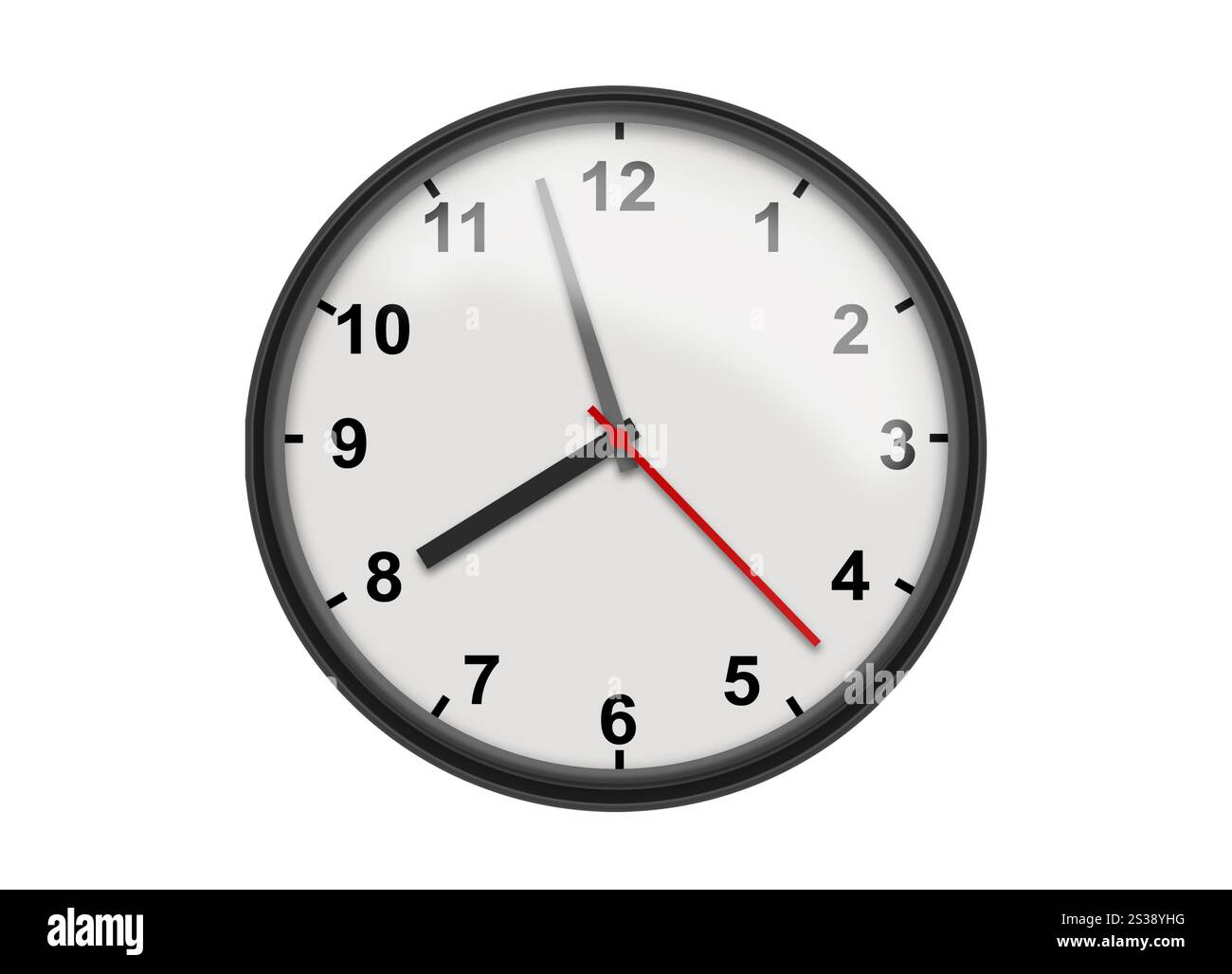 Simple analog wall clock displaying five oclock, isolated on a white ...