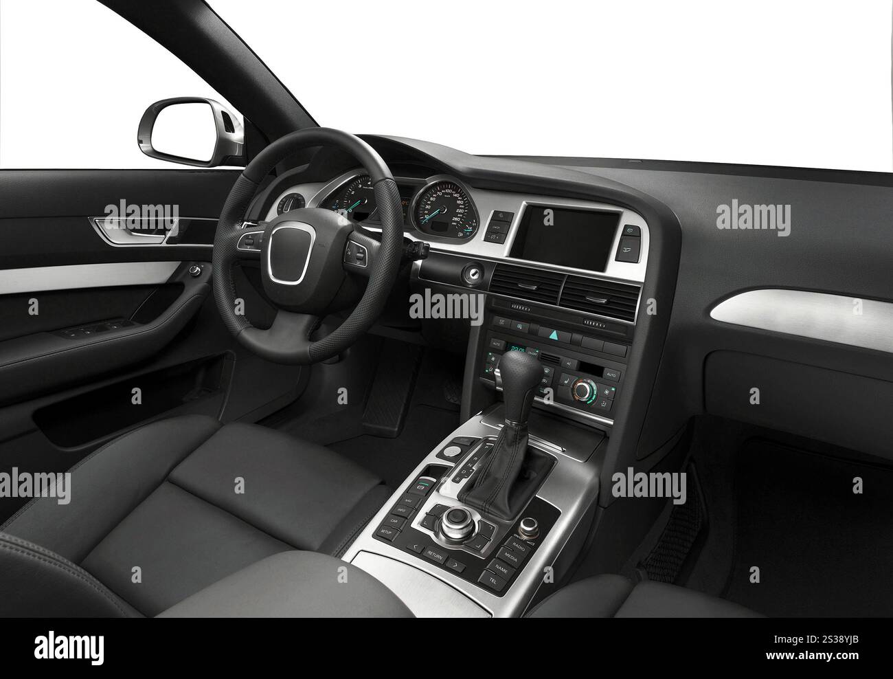 Elegant design of a contemporary vehicle's driver's side and dashboard ...