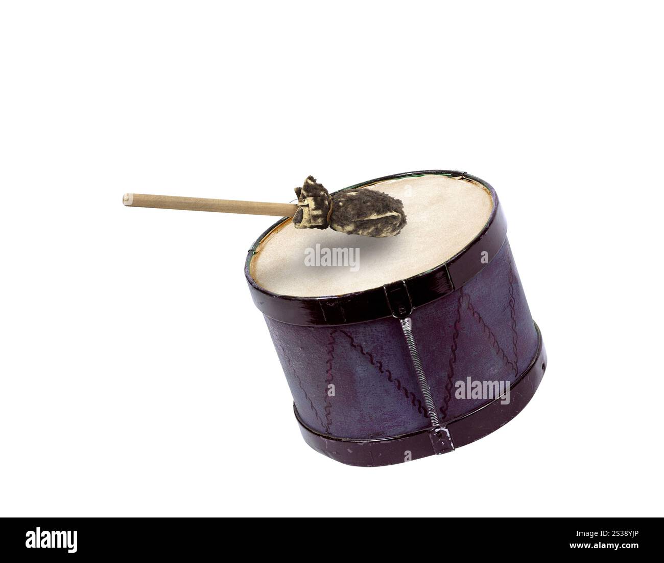 Isolated ethnic drum with a mallet, percussion musical instrument ...