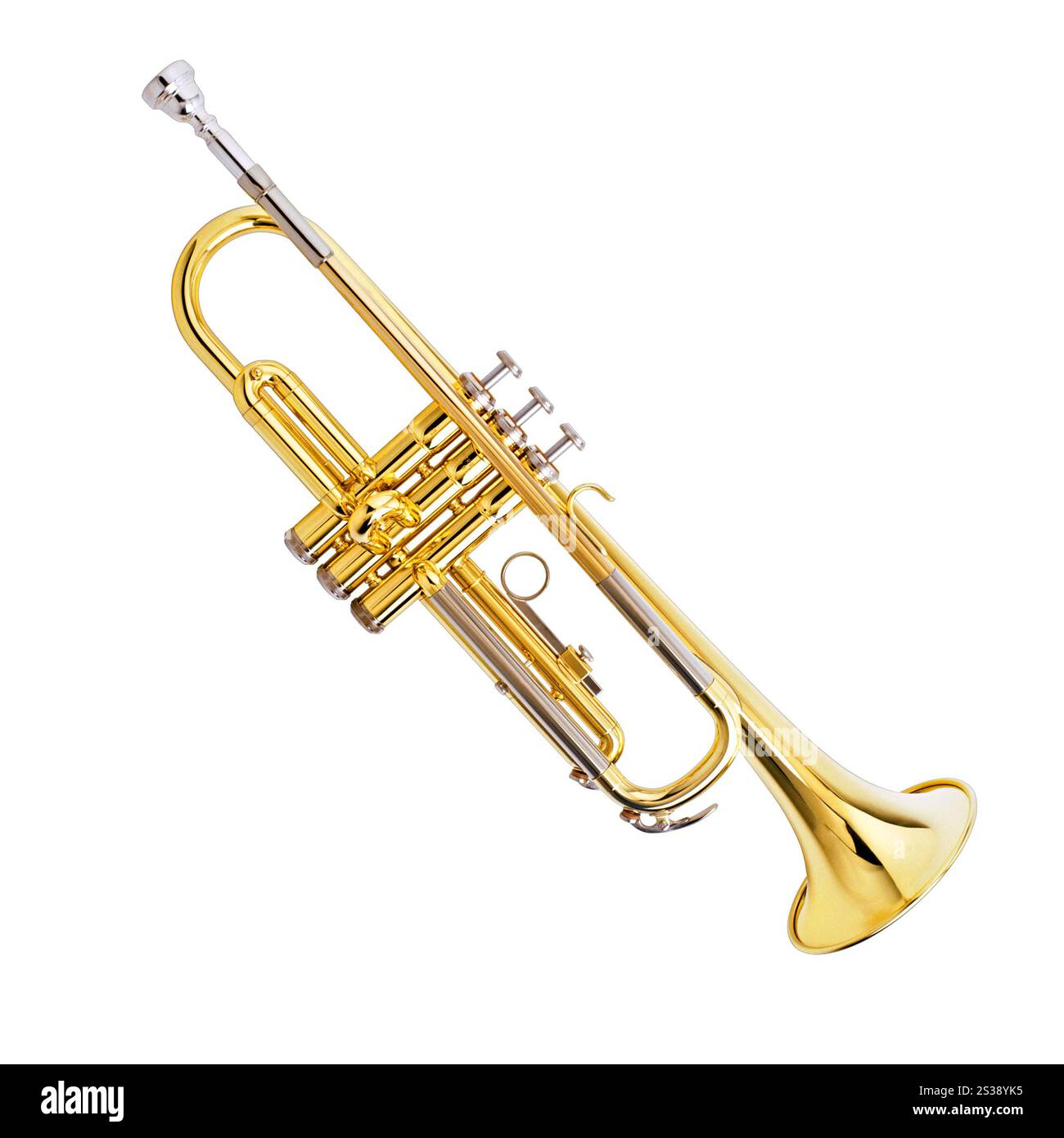 High-quality image of a brass trumpet with details visible, isolated on ...