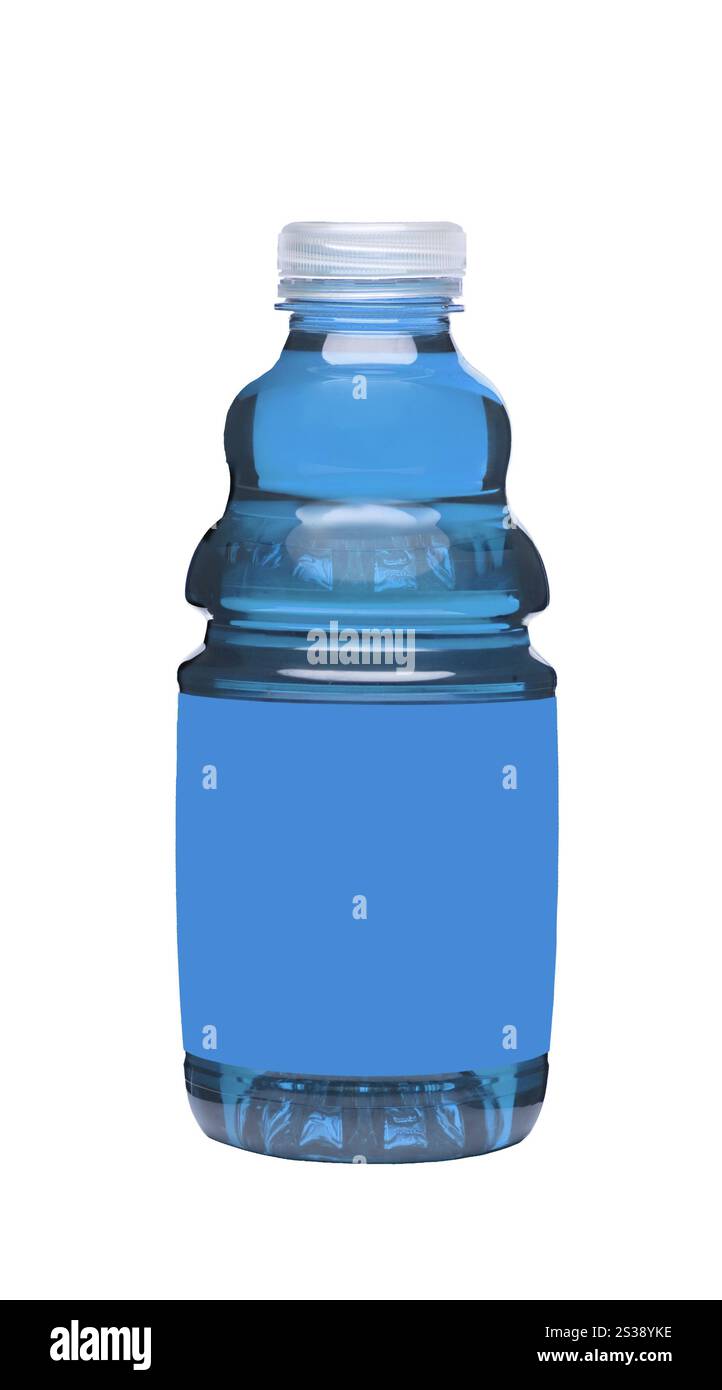 Single plastic water bottle with a blue label area for branding on a ...