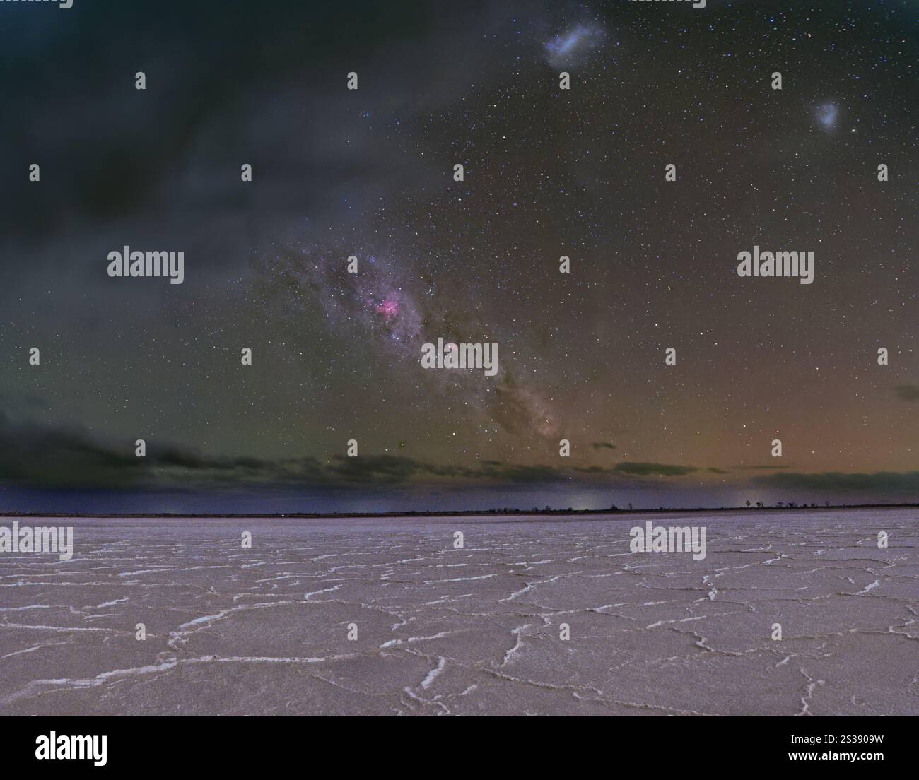 Crux and Carina regions of the Milky Way risng above a dried salt lake ...