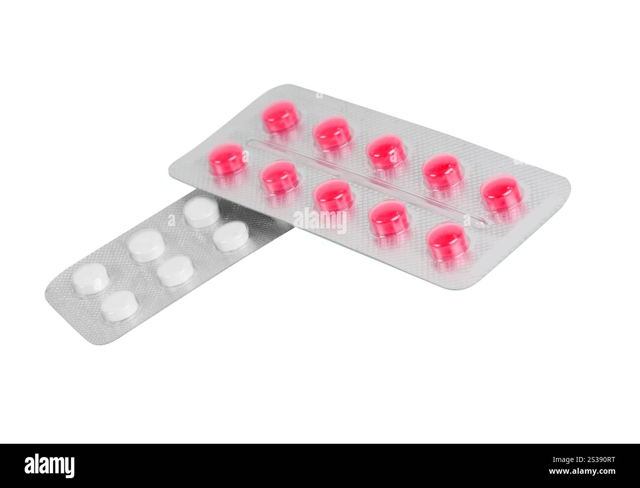 white and red pils tablets in blister pack Stock Photo - Alamy